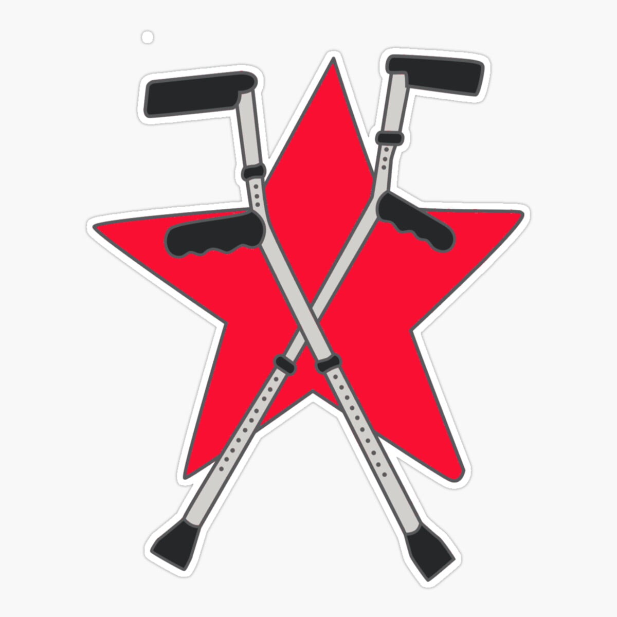 Maneki Crossed Crutches On Red Star Er, Phone Decal Water Bottle Stickers Car Decals, Funny ...