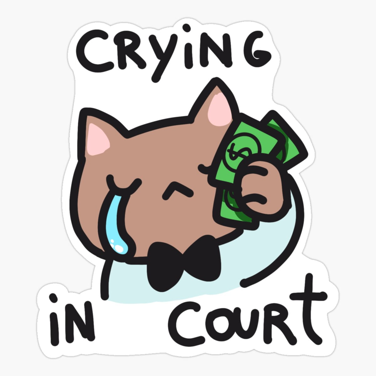 Maneki Crying In Court (With Money) Kitty Sticker, Phone Decal Water ...