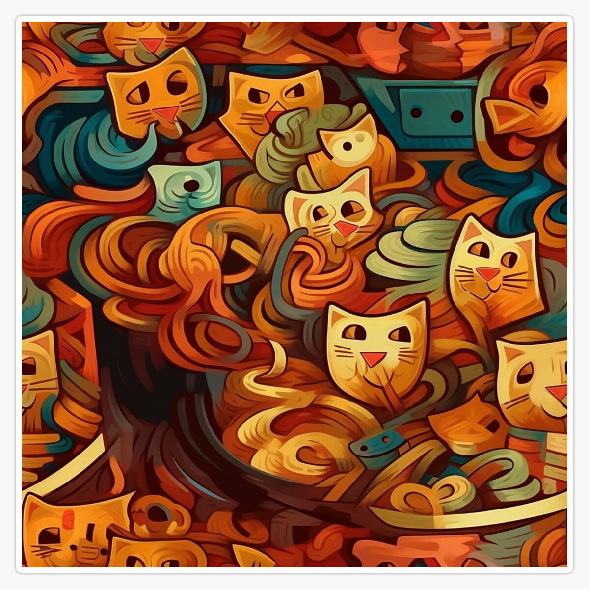 Maneki Cubist Cats And Spaghetti | Cubism | Gift Idea| Spaghetti ...