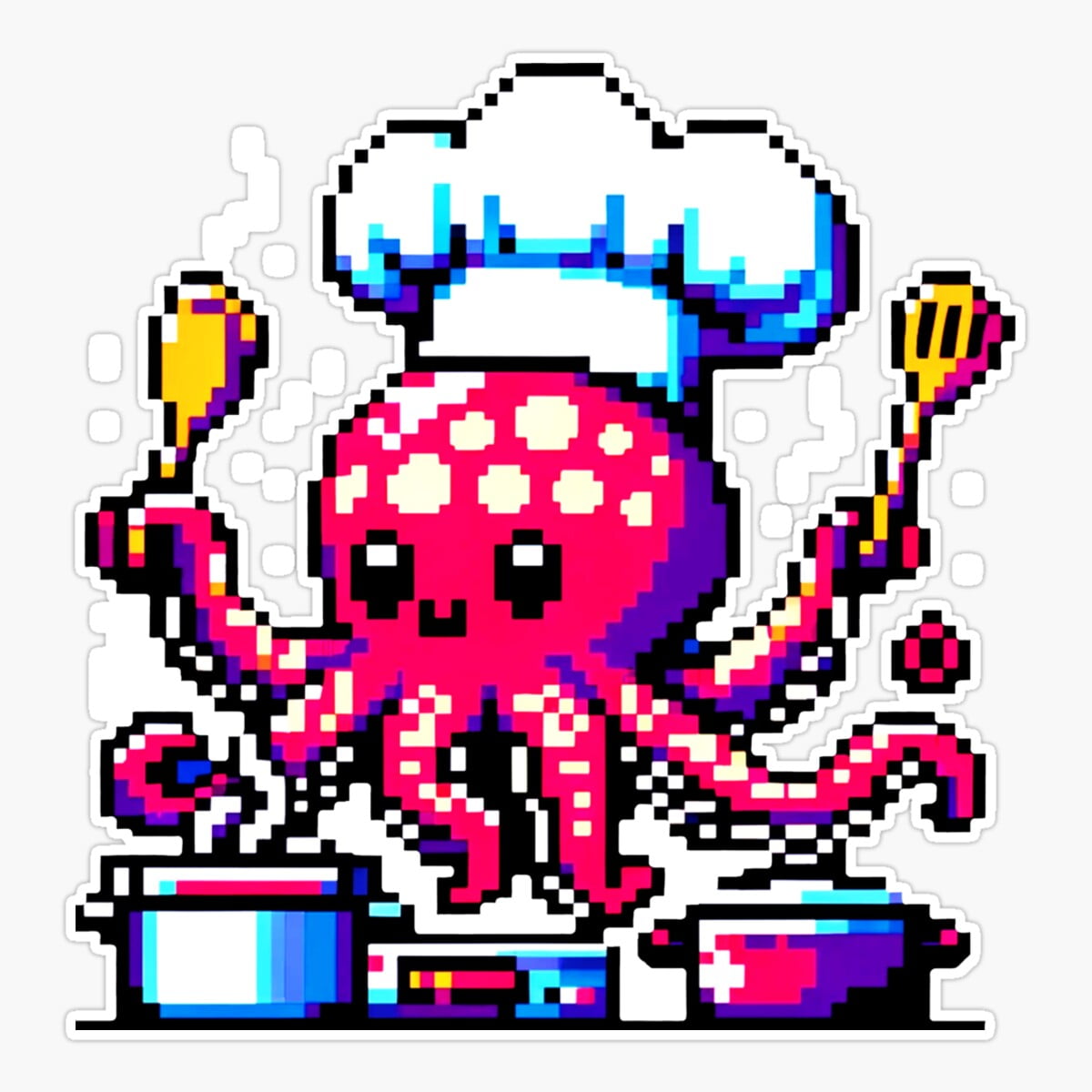 Maneki Culinary Octopus: 8-Bit Pixel Kitchen Maestro Sticker, Phone ...