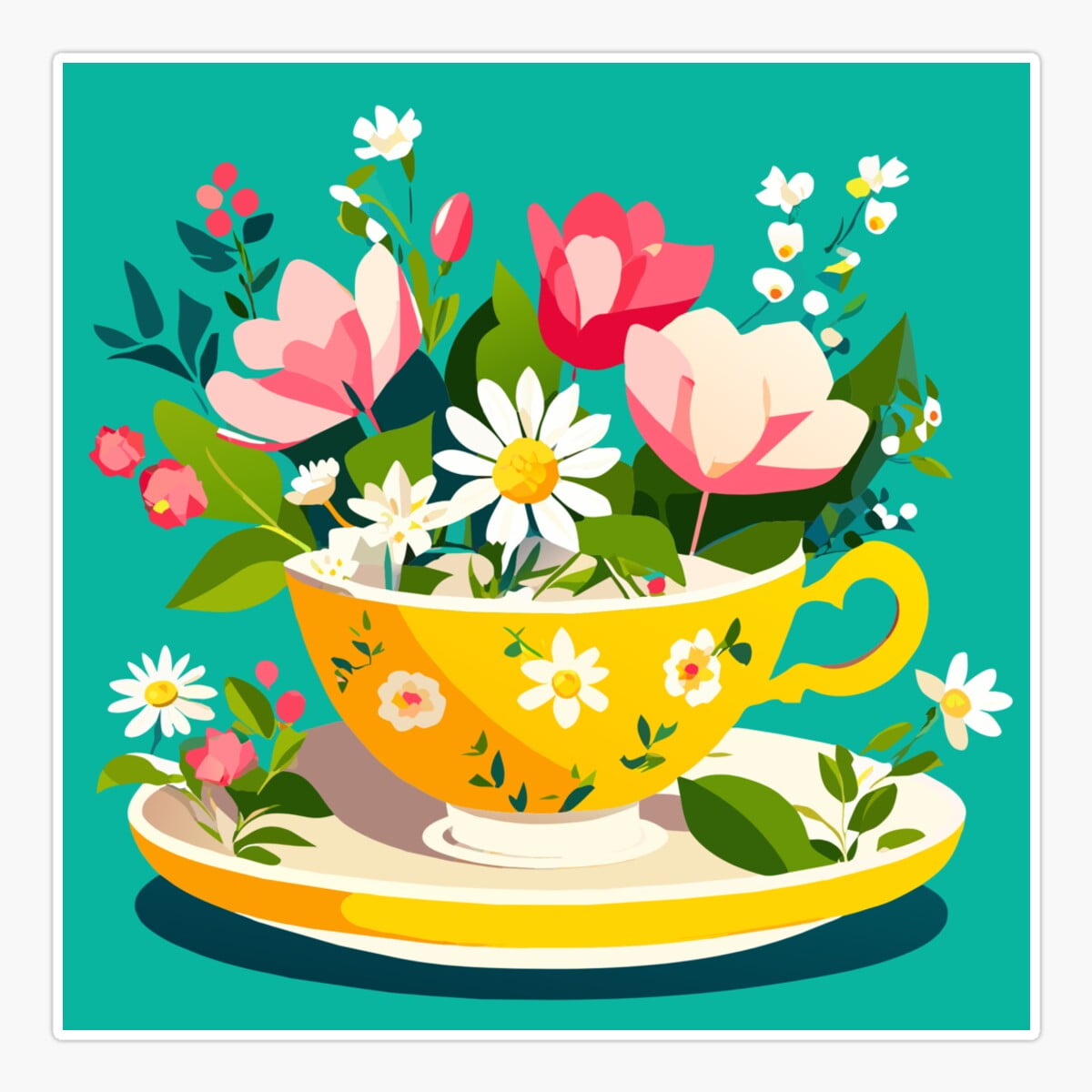 Maneki Cup Of Flowers Er, Phone Decal Water Bottle Stickers Car Decals, Funny Birthday Gift ...