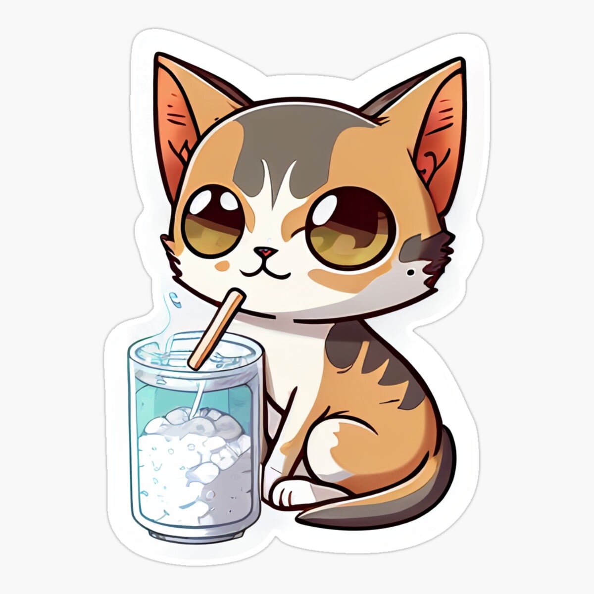 Maneki Cute Abyssinian Cat Enjoying A Cup Of Soda Er, Phone Decal Water ...
