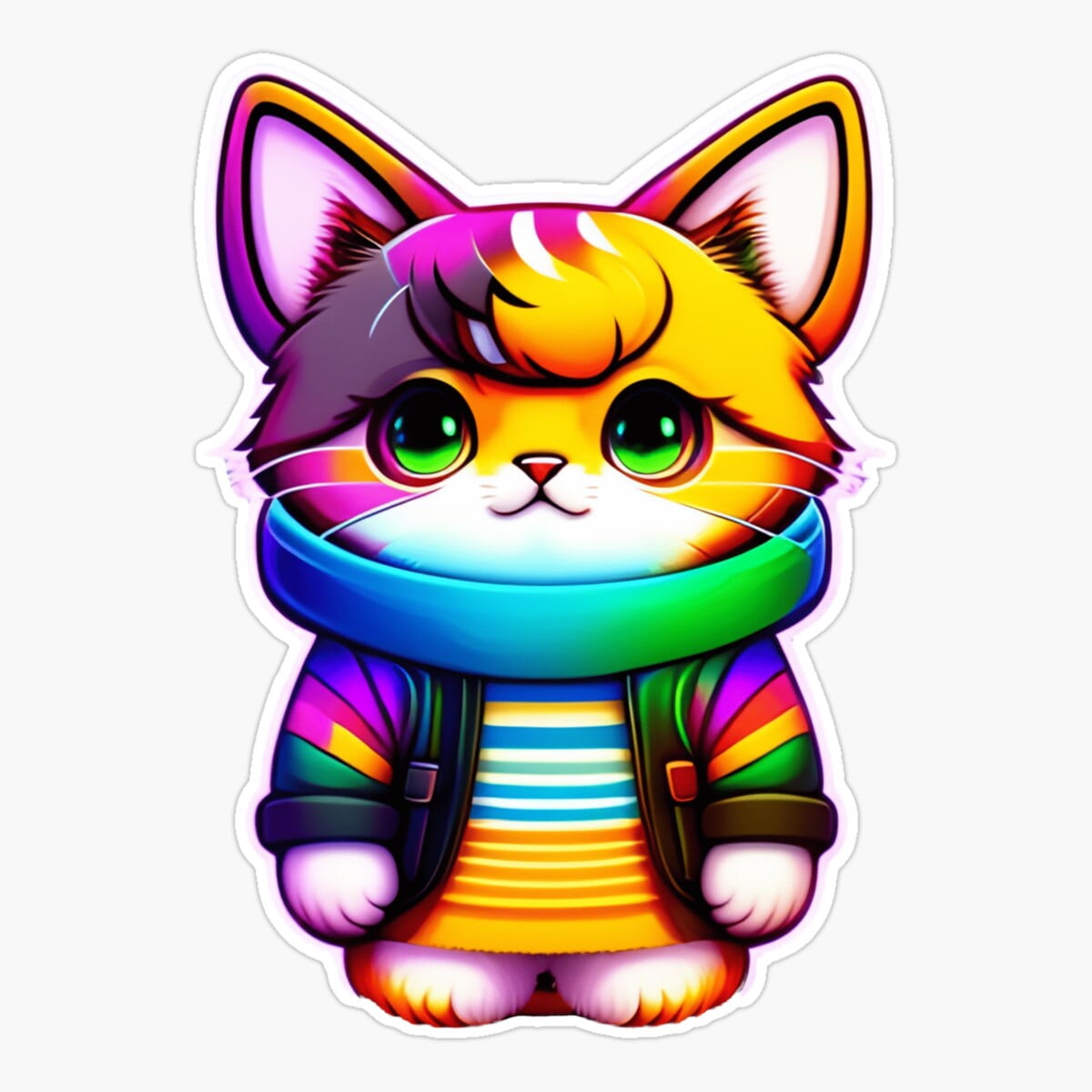Maneki Cute Adorable Dj Cat Wearing Sungles And Headphones 12 Sticker ...