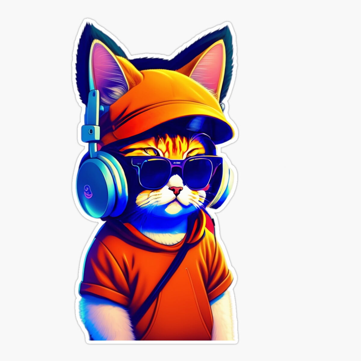 Maneki Cute Adorable Dj Cat Wearing Sungles And Headphones 3 Sticker ...