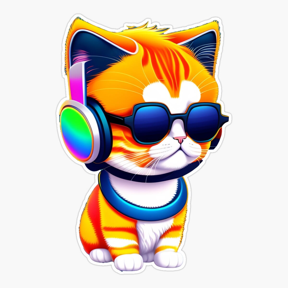 Maneki Cute Adorable Dj Cat Wearing Sungles And Headphones 7 Sticker ...