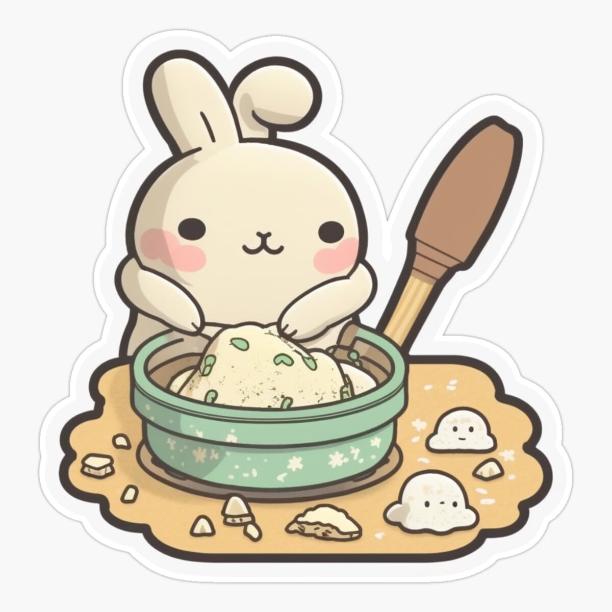 Maneki Cute Animal Sticker - Rabbit Making Mochi Sticker, Phone Decal ...