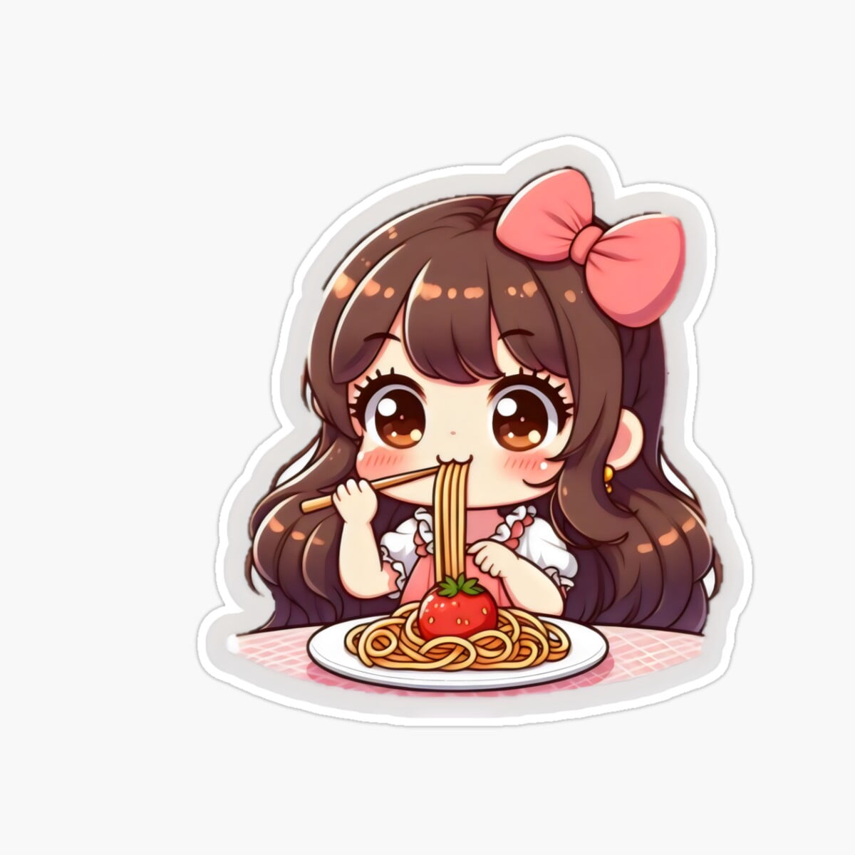 Maneki Cute Anime Girl Eating Spaghetti Sticker, Phone Decal Water ...