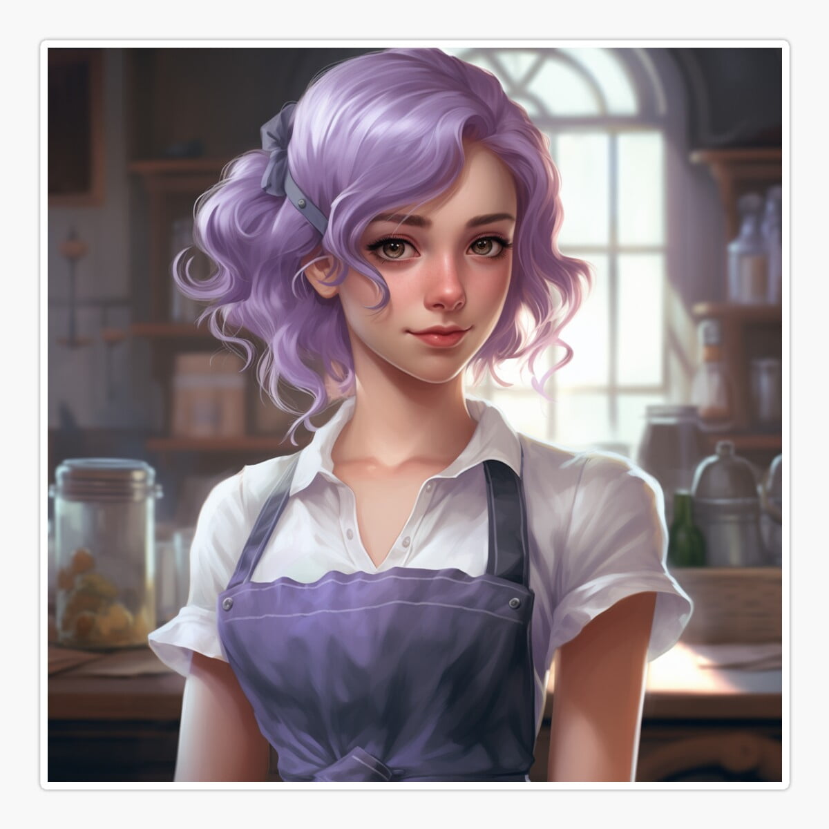 Maneki Cute Anime Girl With Lilac Hair Sticker, Phone Decal Water ...