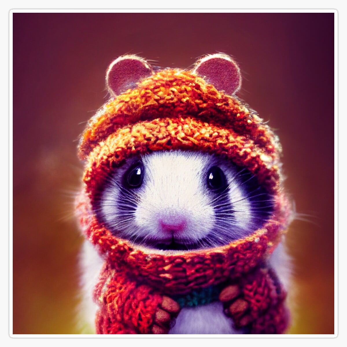 Maneki Cute Baby Hamster In Red Scarf Er, Phone Decal Water Bottle ...