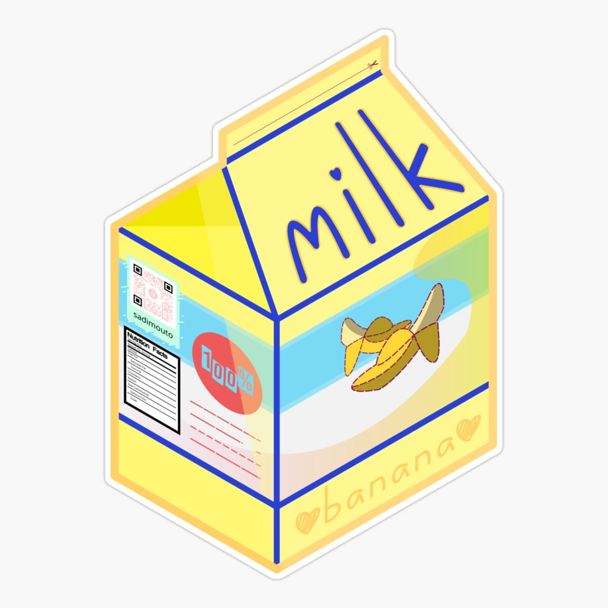 Maneki Cute Banana Lavored Milk Carton Sticker, Phone Decal Water ...