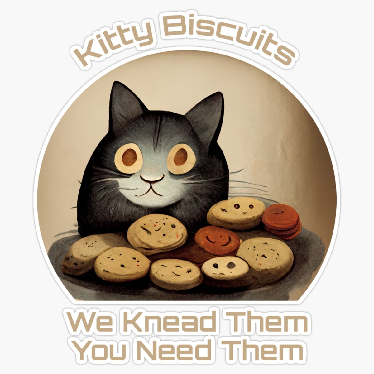 Maneki Cute Black Funny Cat Making Biscuits With Love On A Cookie Plate ...