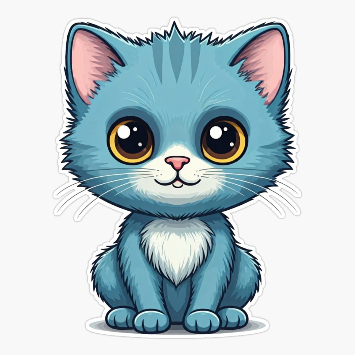 Maneki Cute Blue Cat Kitten Cartoon Caricature Sticker, Phone Decal ...