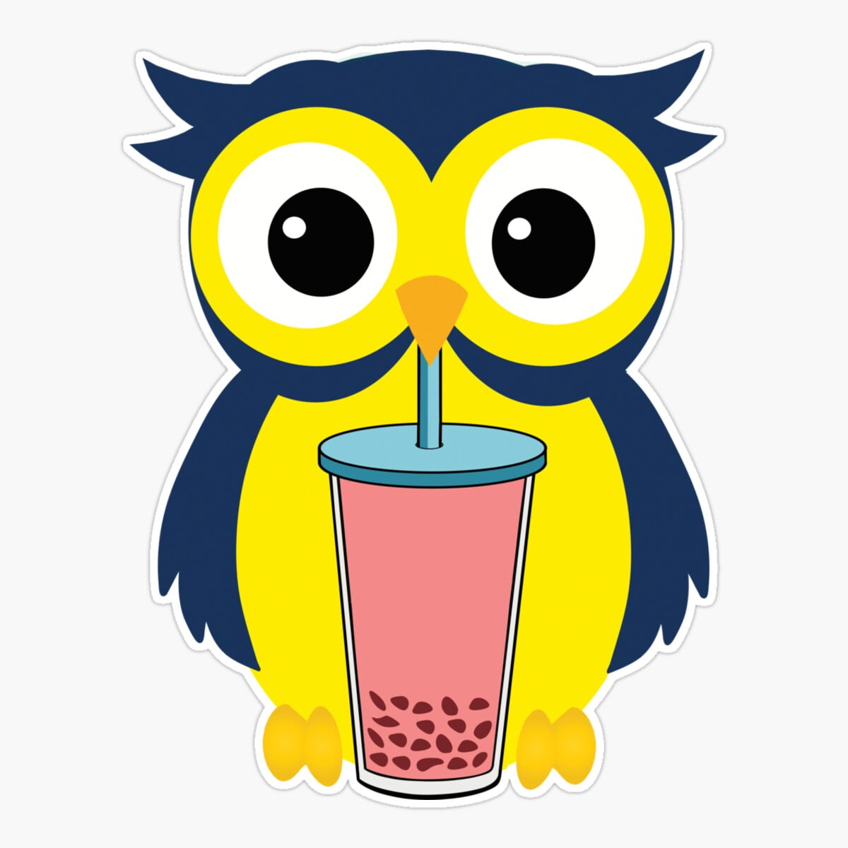 Maneki Cute Blue Owl Boba Tea Er, Phone Decal Water Bottle Stickers Car ...