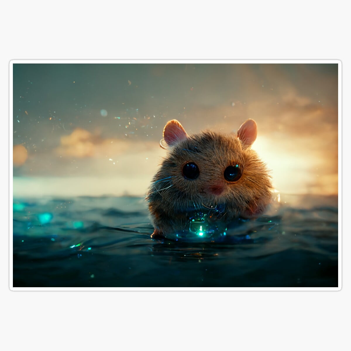 Maneki Cute Brown Hamster Floating On The Water. Magical Art For ...