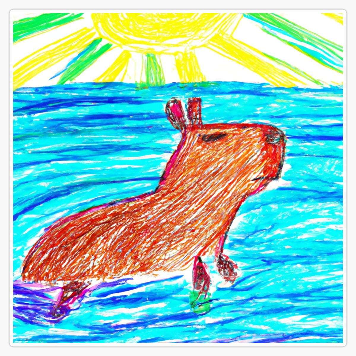Maneki Cute Capybara Swimming In The Ocean Er, Phone Decal Water Bottle ...