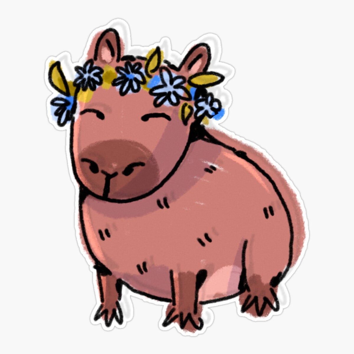 Maneki Cute Capybara With A Floral Wreath Er, Phone Decal Water Bottle ...