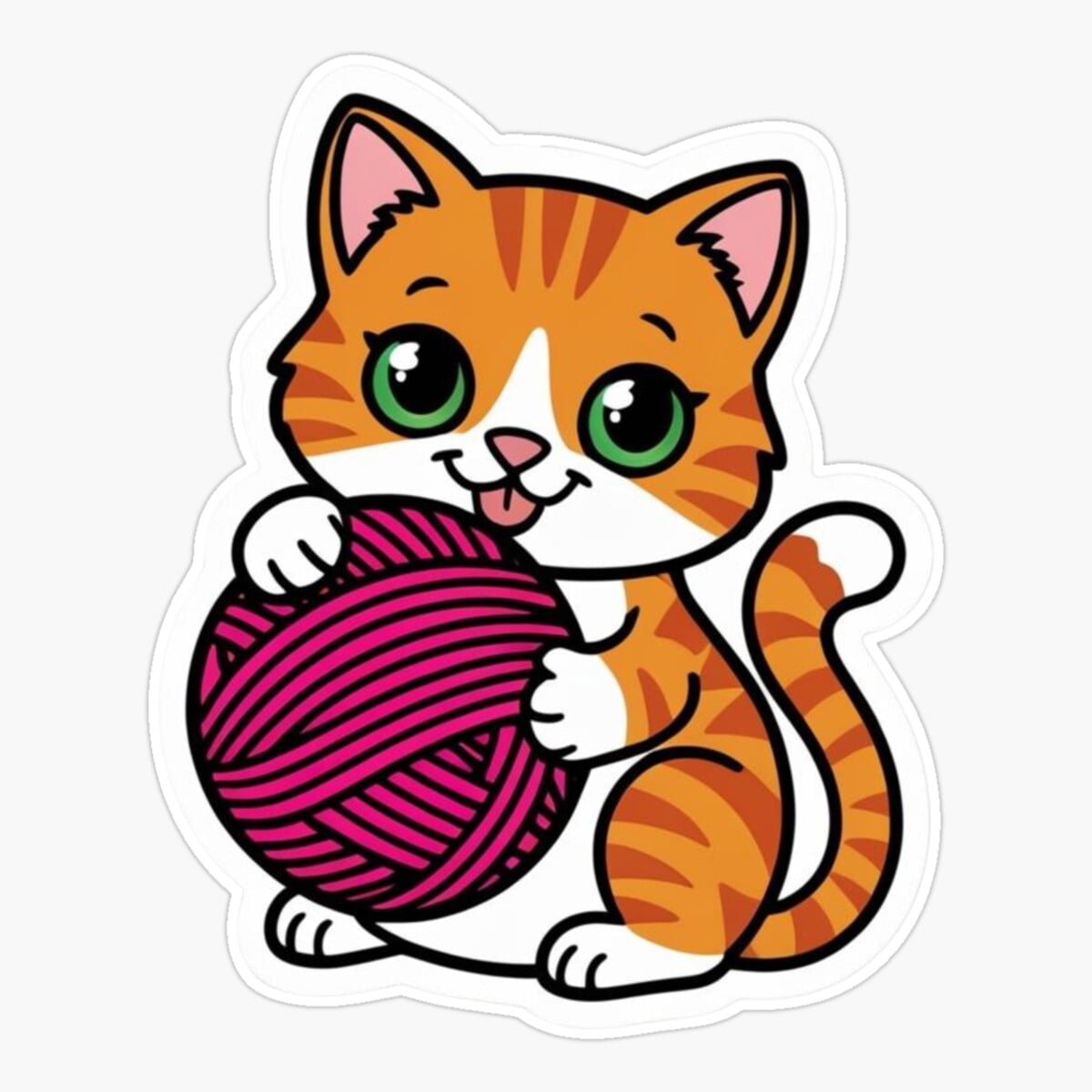 Maneki Cute Cat And Yarn Ball Sticker, Phone Decal Water Bottle ...