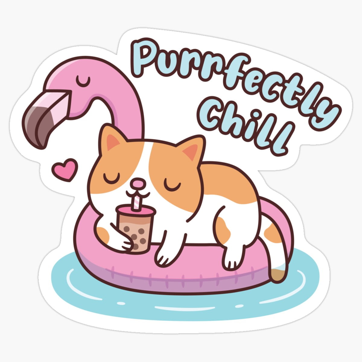 Maneki Cute Cat Chilling On Flamingo Pool Float Purrfectly Chill Er ...