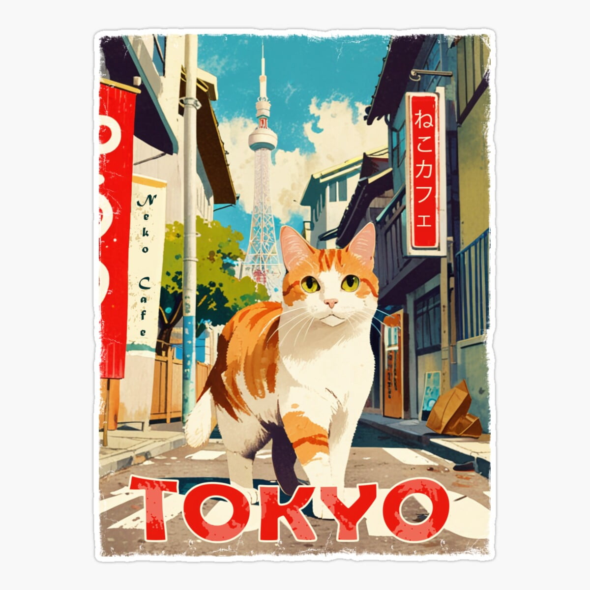 Maneki Cute Cat In Tokyo Sticker, Phone Decal Water Bottle Stickers Car ...