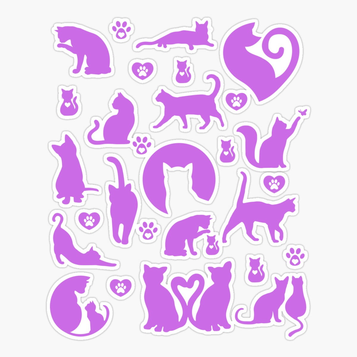 Maneki Cute Cat Pattern Or The Cat Lover In Your Lie - Magenta Sticker ...