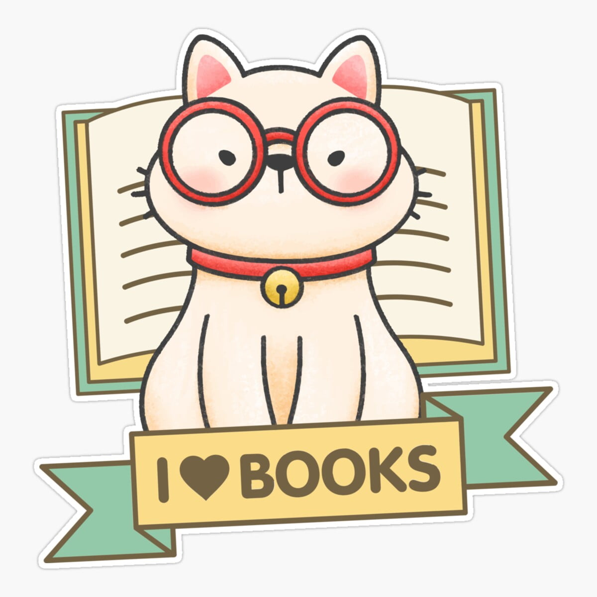 Maneki Cute Cat With Gles Reading A Book Sticker, Phone Decal Water ...