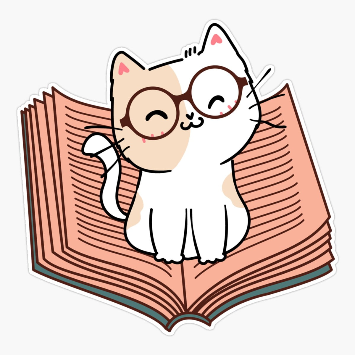 Maneki Cute Cat With Gles Reading A Book Sticker, Phone Decal Water ...