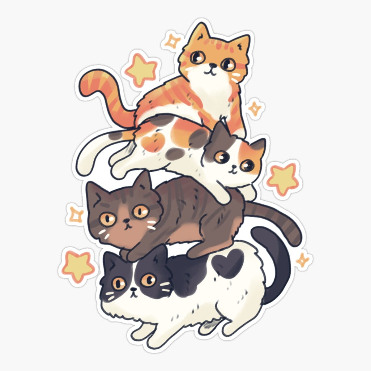 Maneki Cute Cats Illustration Stack Sticker, Phone Decal Water Bottle ...