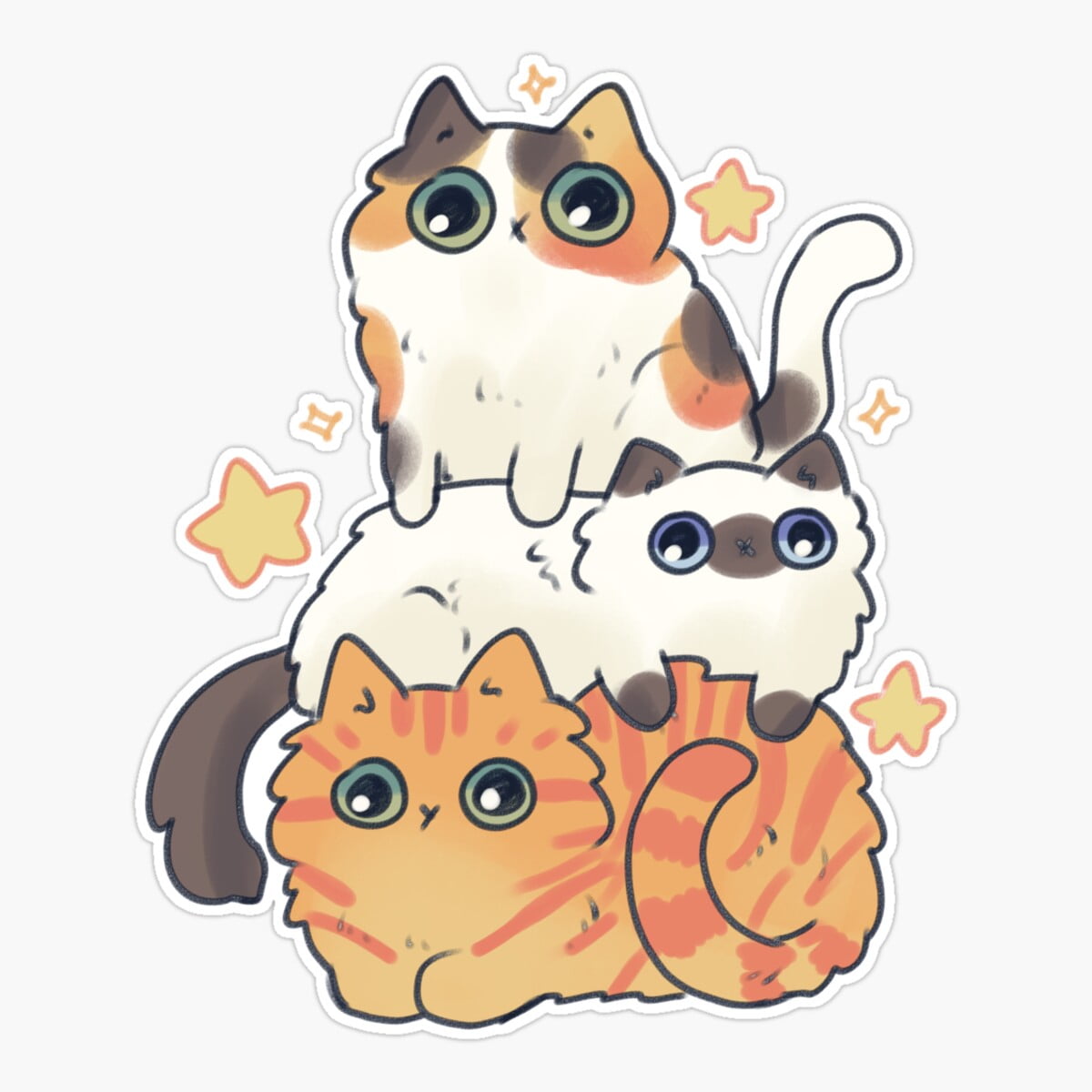 Maneki Cute Cats Stack Sticker, Phone Decal Water Bottle Stickers Car ...