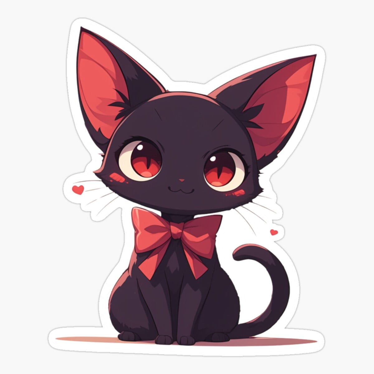 Maneki Cute Chibi Black Cat With Orange Bow Er, Phone Decal Water ...