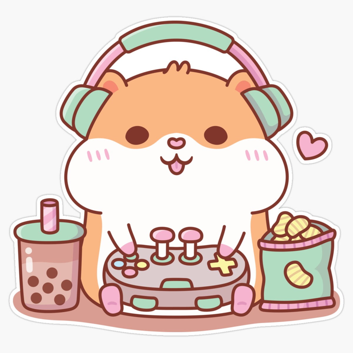 Maneki Cute Chubby Hamster Gamer Playing Video Games Er, Phone Decal ...
