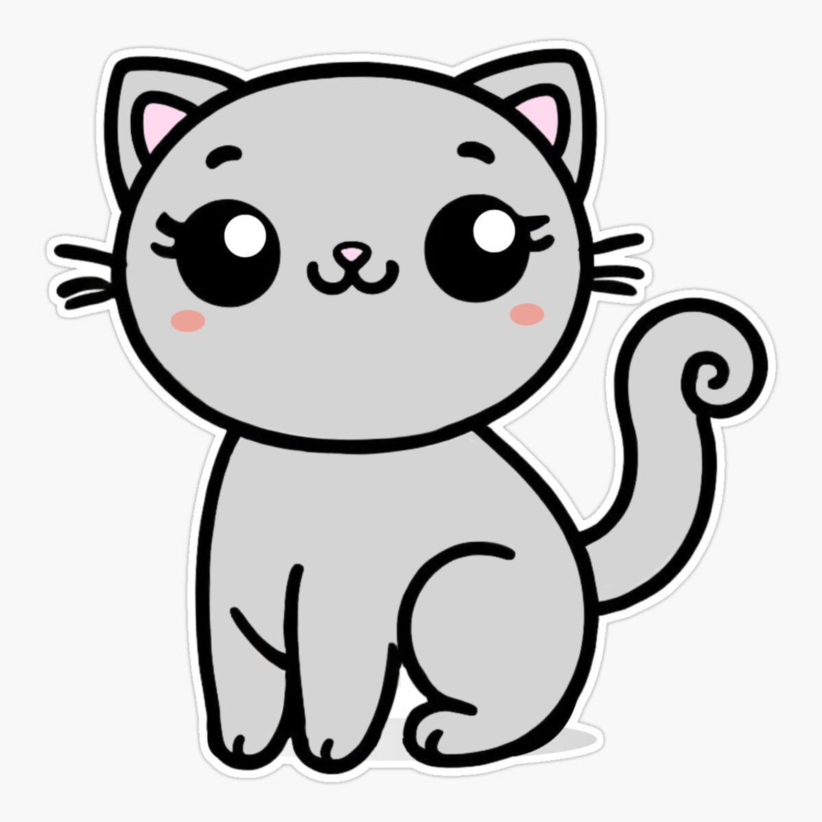 Maneki Cute Grey Cat Sticker, Phone Decal Water Bottle Stickers Car ...