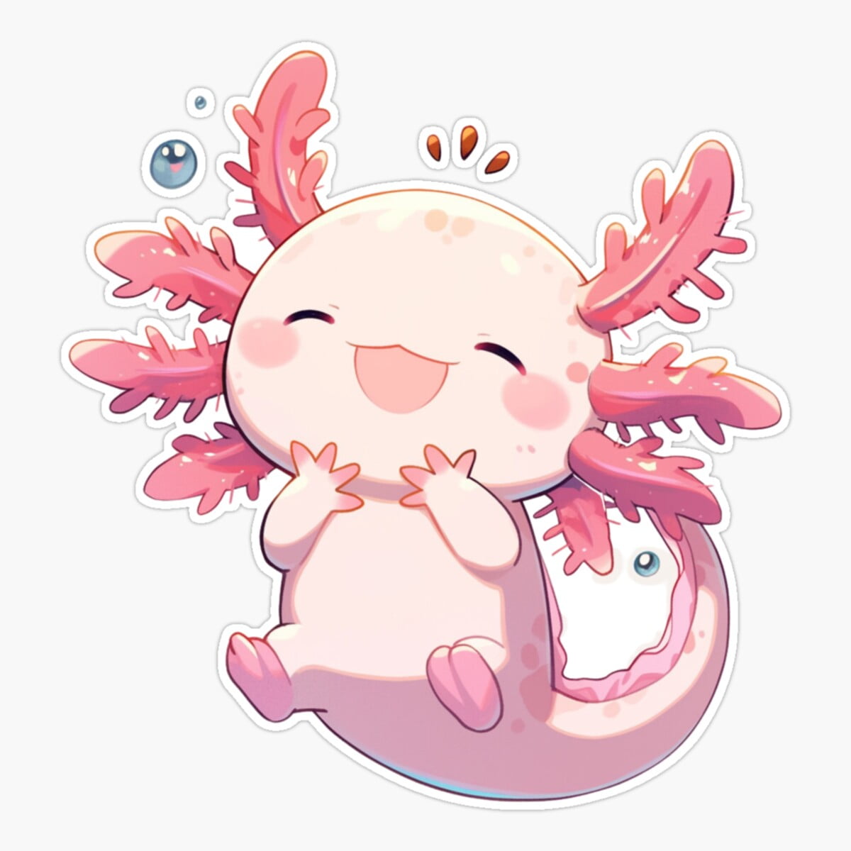 Maneki Cute Happy Axolotl Sticker, Phone Decal Water Bottle Stickers ...