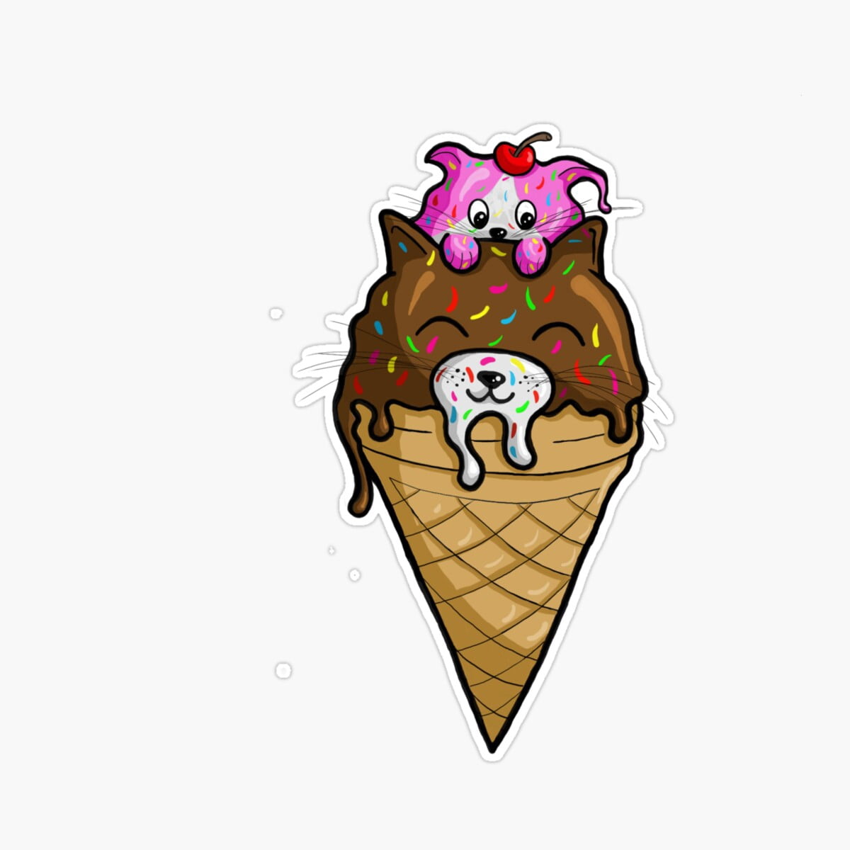 Maneki Cute Ice Cream Cats Sticker, Phone Decal Water Bottle Stickers ...