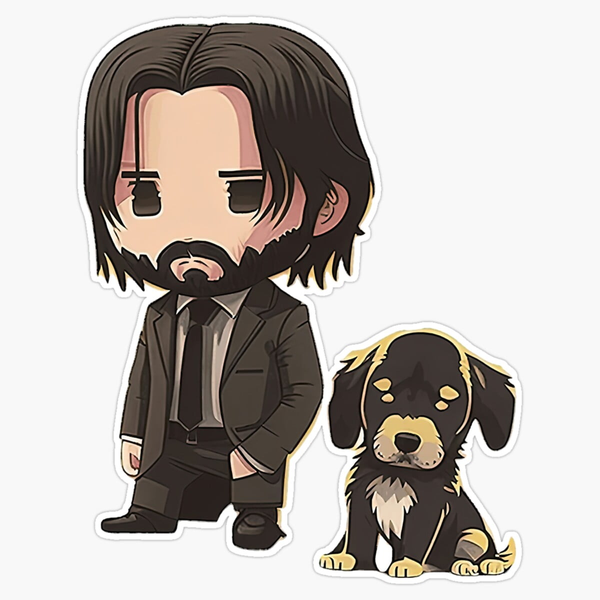 Maneki Cute John Wick With Pup Er, Phone Decal Water Bottle Stickers ...