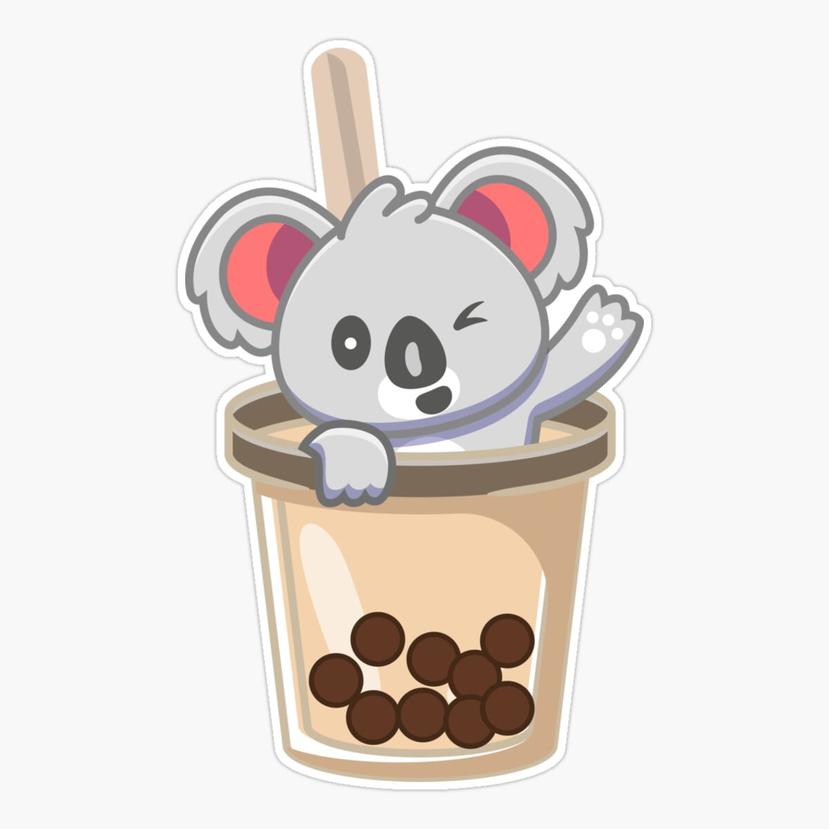 Maneki Cute Koala Waving Boba Milk Tea Cup Cartoon Funny Hand Drawn ...