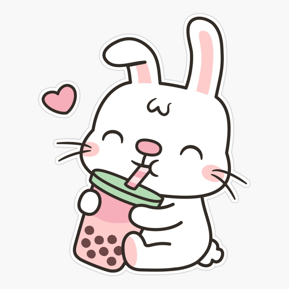 Maneki Cute Little White Bunny Enjoying Boba Tea Er, Phone Decal Water ...