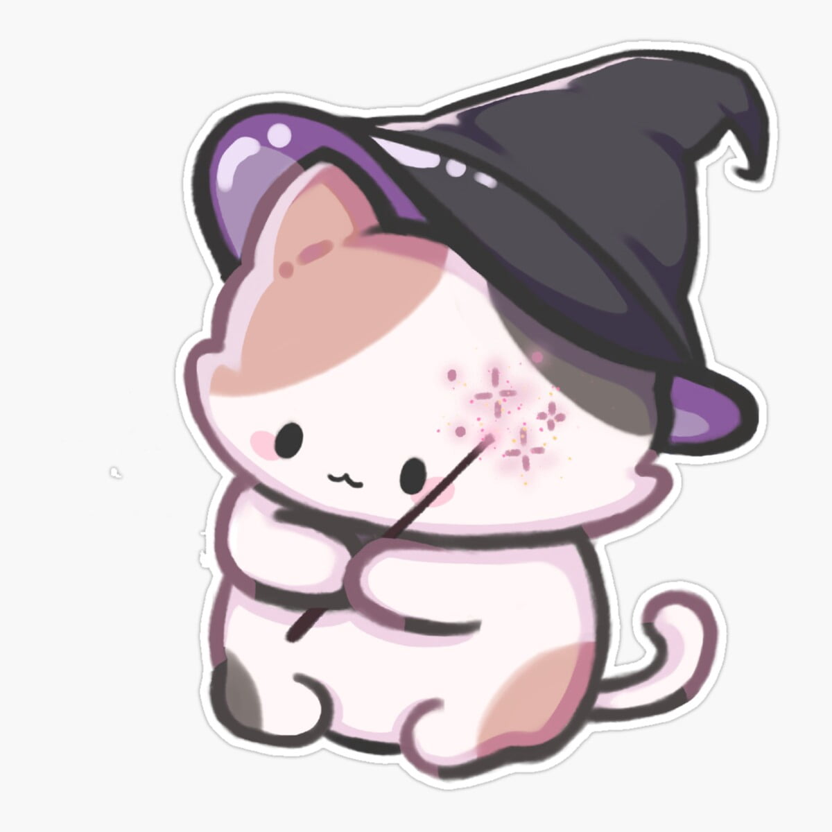 Maneki Cute Magician Cat In A Wizard Hat With A Wand Sticker, Phone ...