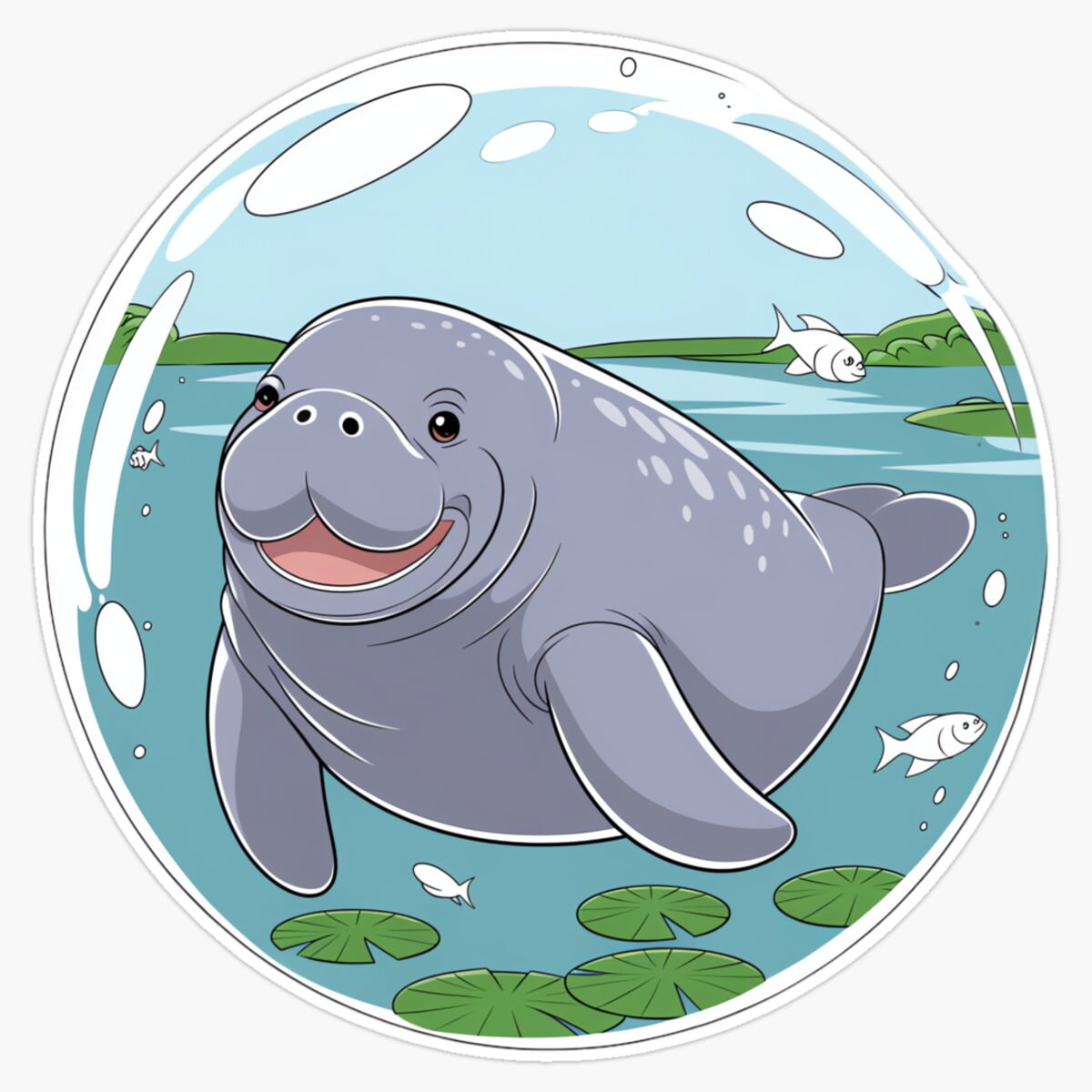 Maneki Cute Manatee, Adorable Sea Cow Marine Animal Er, Phone Decal ...