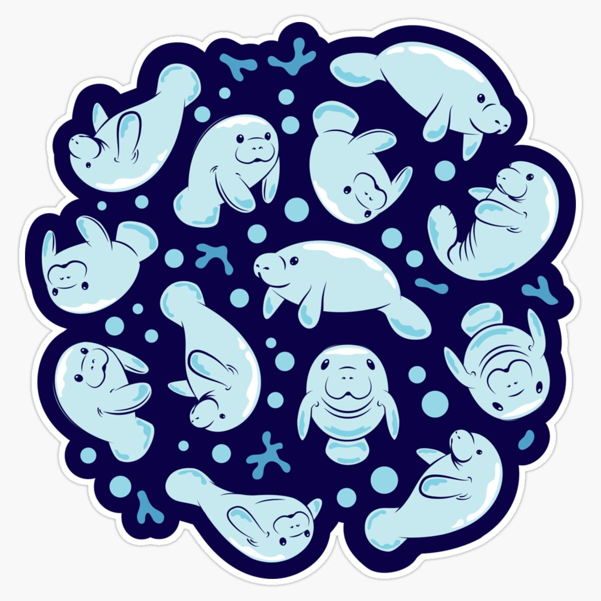 Maneki Cute Manatee Pattern - Blue Underwater Pattern Er, Phone Decal ...