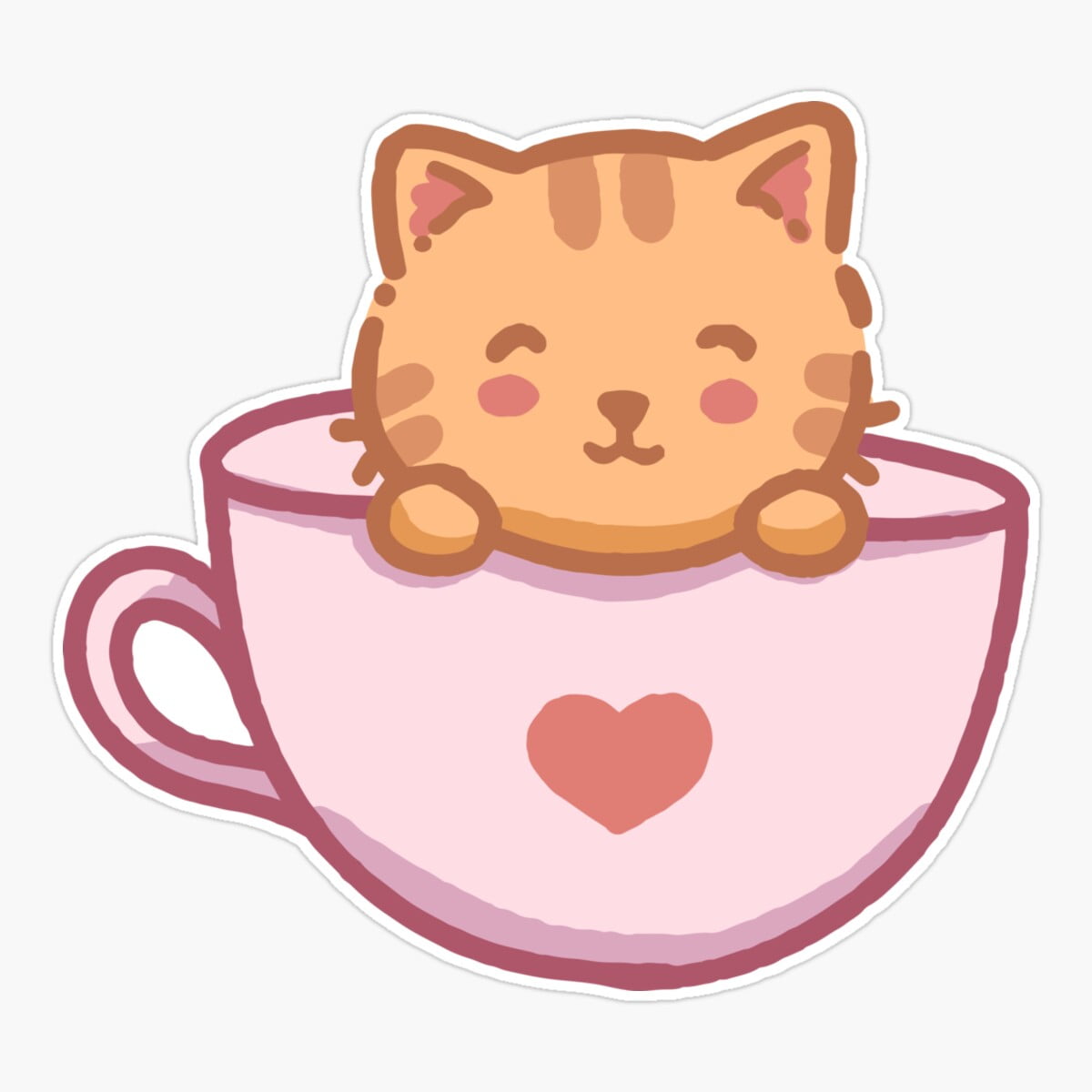 Maneki Cute Orange Kitty Cat In A Cup Er, Phone Decal Water Bottle ...