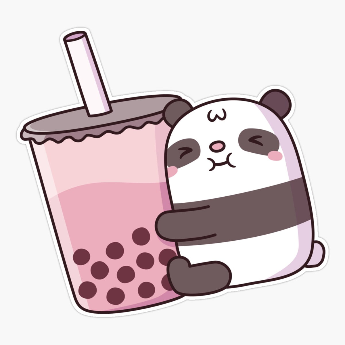 Maneki Cute Panda Bear Hugging Strawberry Bubble Tea Er, Phone Decal ...