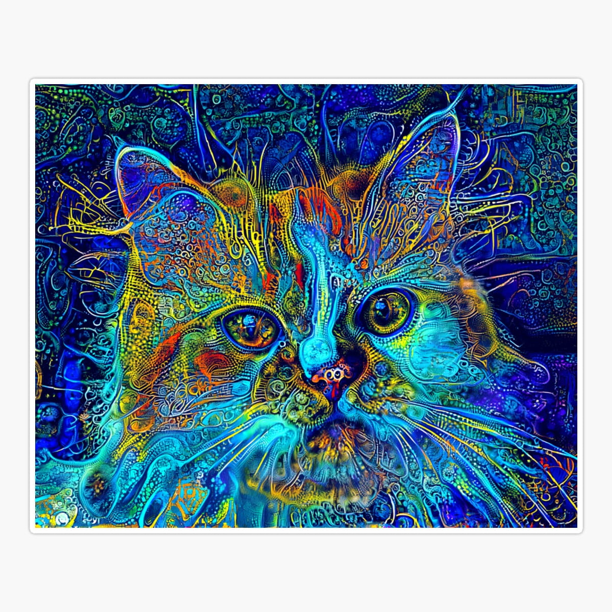 Maneki Cute Persian Cat With Blue And Cyan Colorul Patterns Sticker ...