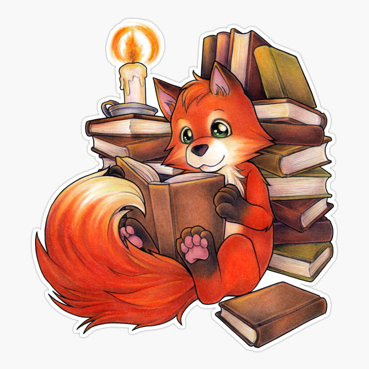 Maneki Cute Reading Ox Git Idea Bookworm Sticker, Phone Decal Water ...