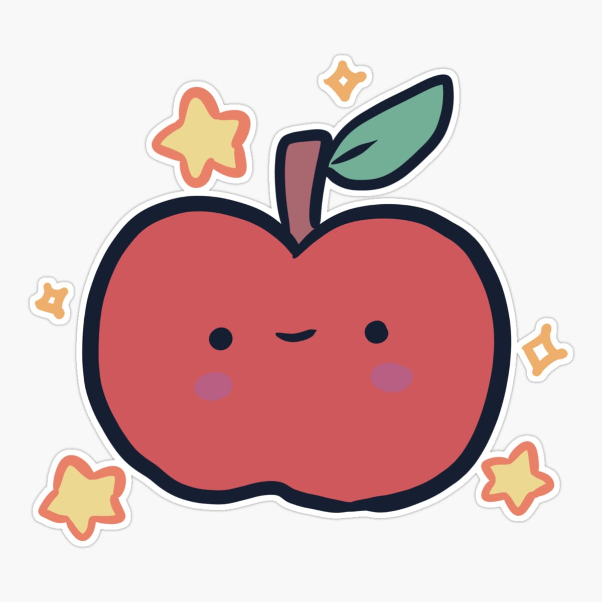 Maneki Cute Red Apple Illustration Er, Phone Decal Water Bottle ...