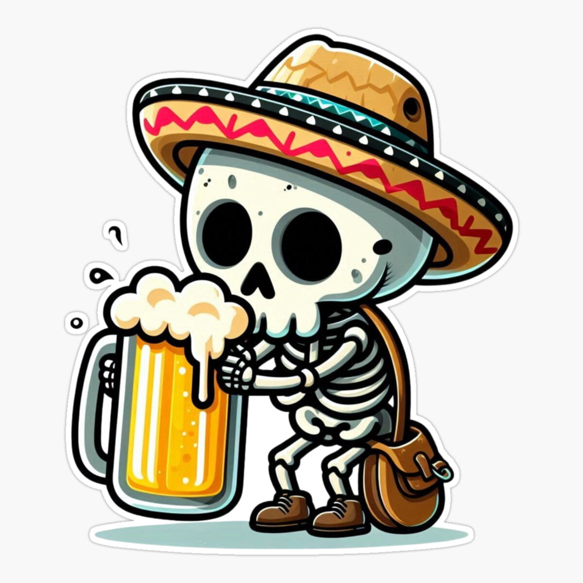 Maneki Cute Skeleton Holding A Beer With Mexican Hat Er, Phone Decal ...