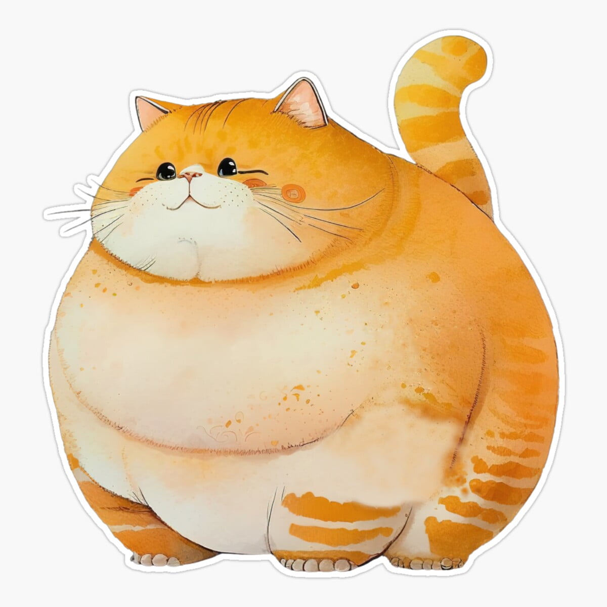 Maneki Cute Smiling Cartoon Orange Cat Sticker, Phone Decal Water ...