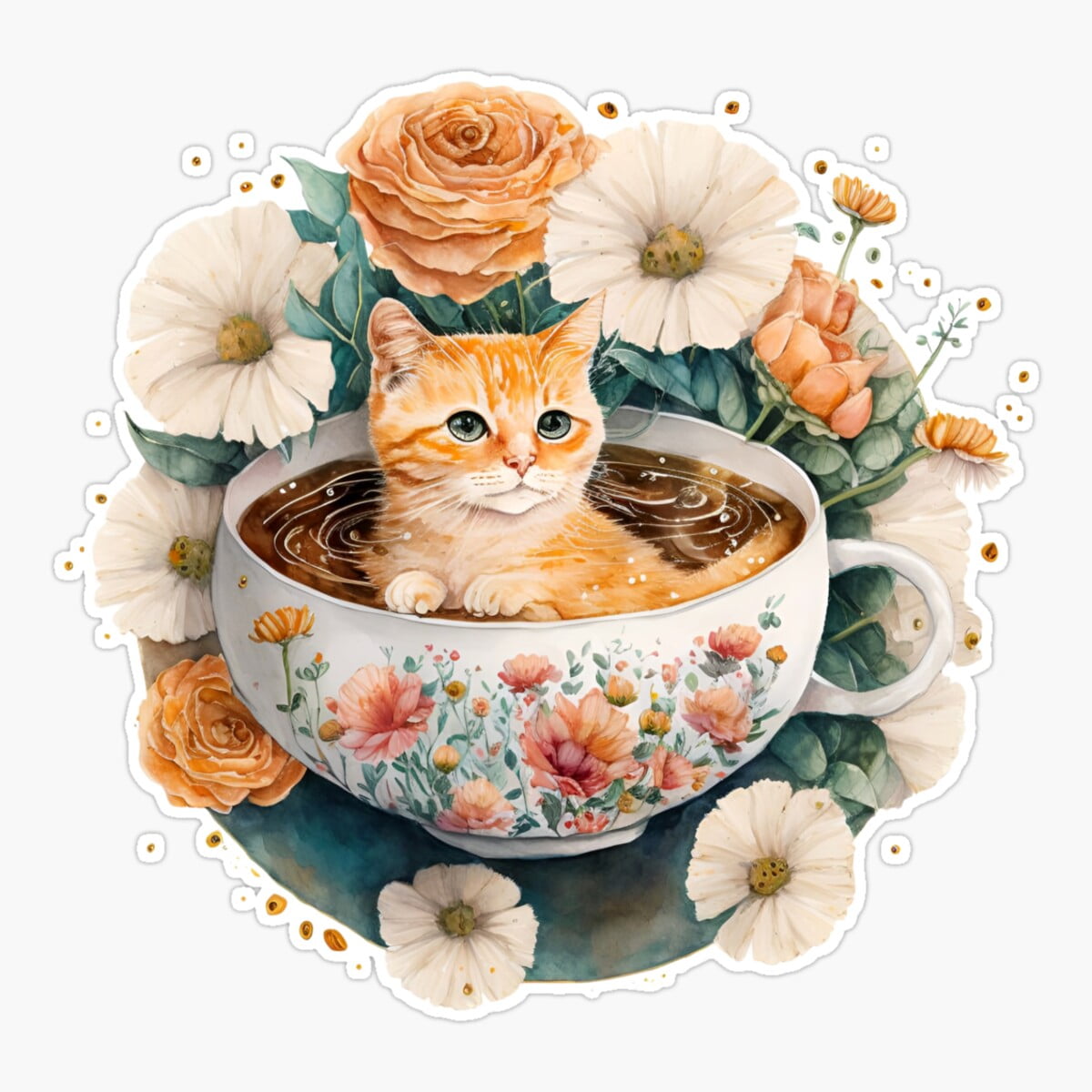 Maneki Cute Teacup Tabby Kitten With Lowers | Coee Cat | Tea Cat ...