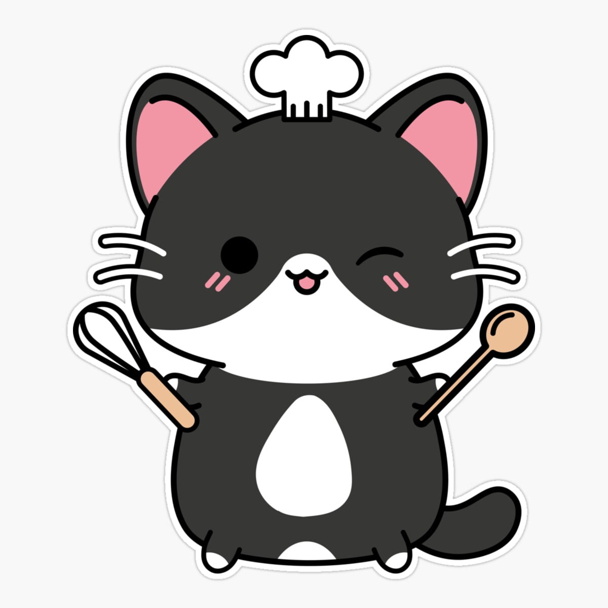 Maneki Cute Tuxedo Cat In Che Hat In Kawaii Design Sticker, Phone Decal ...