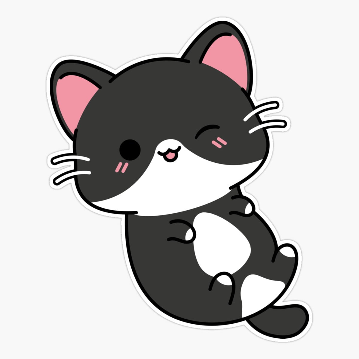 Maneki Cute Tuxedo Cat In Kawaii Design Belly Up Sticker, Phone Decal ...
