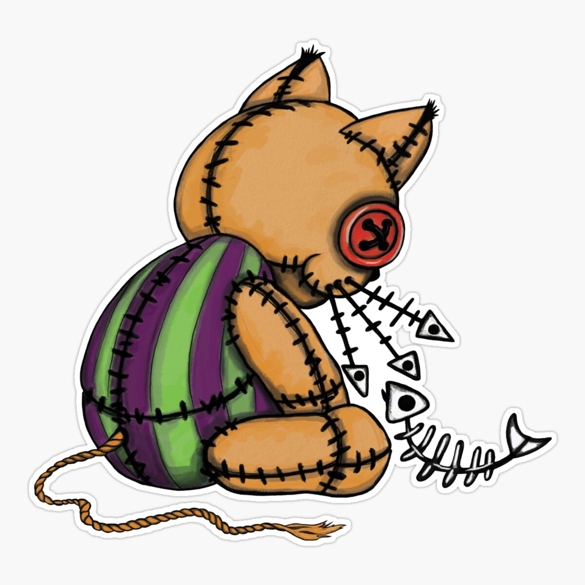 Maneki Cute Voodoo Cat Sticker, Phone Decal Water Bottle Stickers Car ...